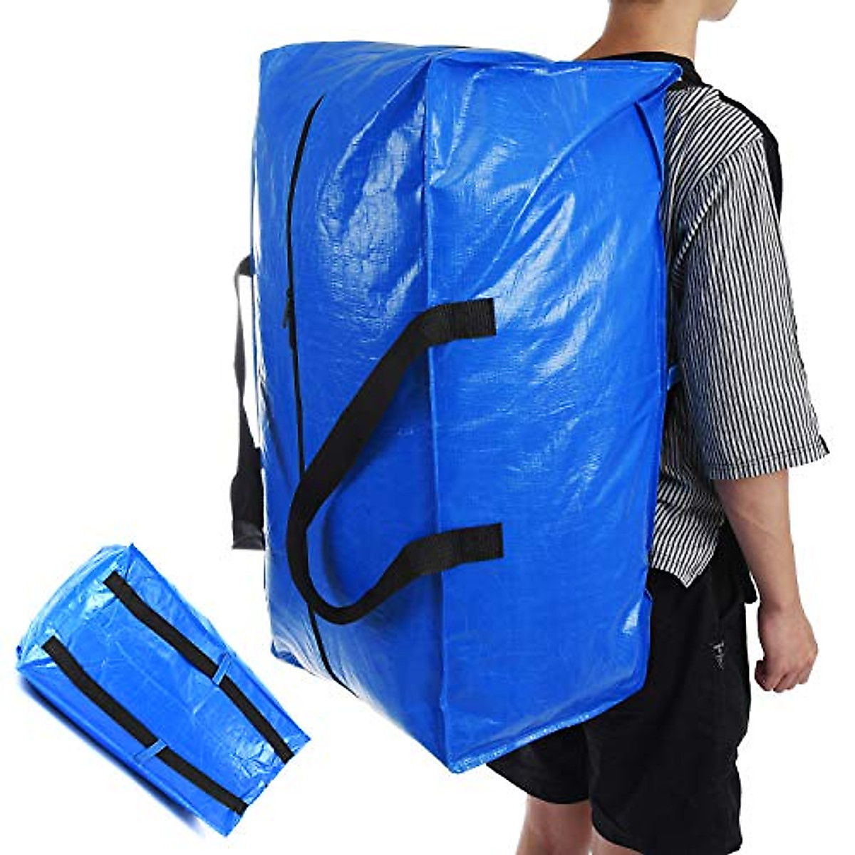 8 PACK Heavy Duty Moving Bags, Extra Large Storage Bags with Zippers Handles Backpack Straps，Moving Boxes Totes for Clothing Storage, College Moving Supplies, Compatible with IKEA Frakta Hand Cart