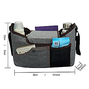 BlueSnail Stroller Bag Fits Stroller Organizer - Extra-Large Storage Space for iPhones, Wallets, Diapers, Books, Toys, & iPads (Grey)