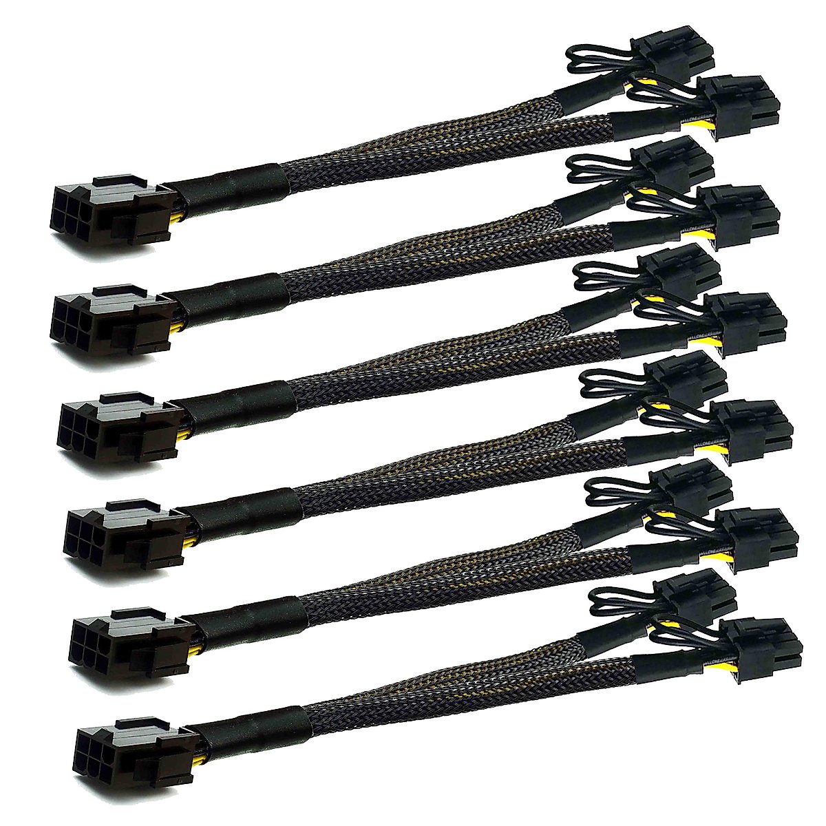 TeamProfitcom PCI-e 6 Pin to Dual PCIe 8(6+2) Pin Graphics Card PCI Express Power Adapter GPU VGA Y-Splitter Extension Cable Mining Video Card Sleeved Power Splitter 9 inches 18 AWG 6 Pack + Bonus
