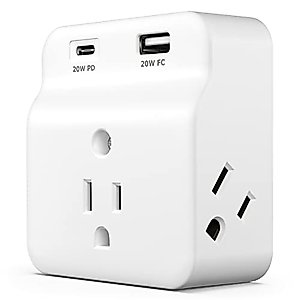 KMC USB-C PD Surge Protector 3-Outlet Wall Tap, USB-C Power Delivery Charger and USB-A Fast Charging Port, 500J Surge Protection, Wall Mountable Outlet Adapter for Home, Office, Dorm Essentials, White