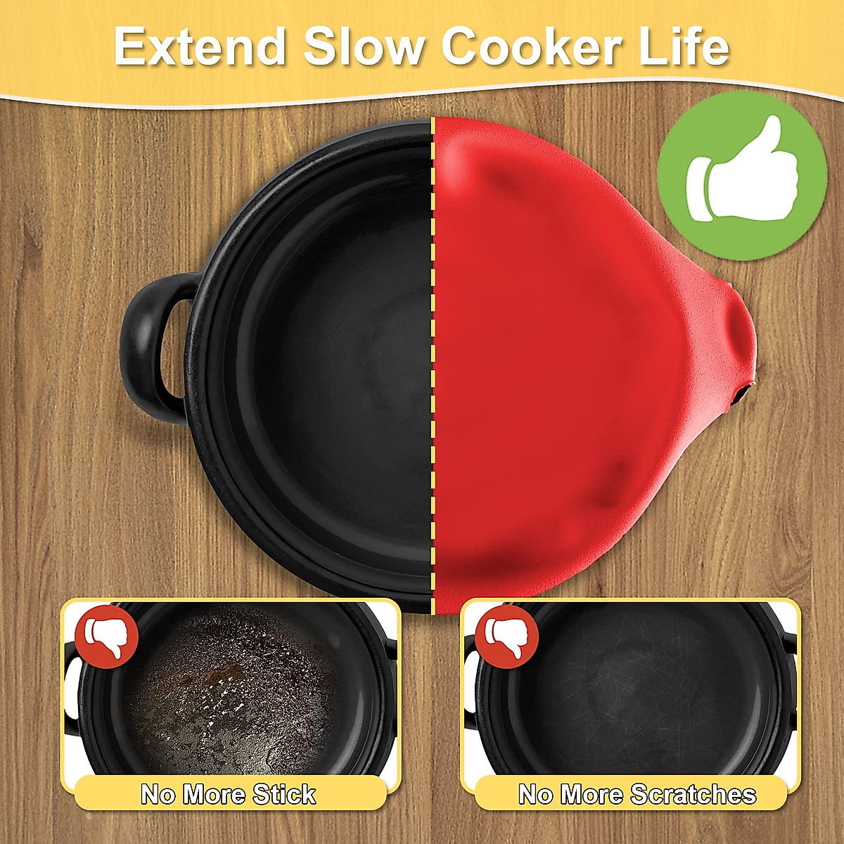 Sdpeia Slow Cooker Liners, 2 Pack Reusable Silicone Crock Pot Liners Fit 7-8 Quarts Crockpot, BPA Free/Leakproof/Slow Cooker Accessories Cooking Liner with Free Cleaning Sponge