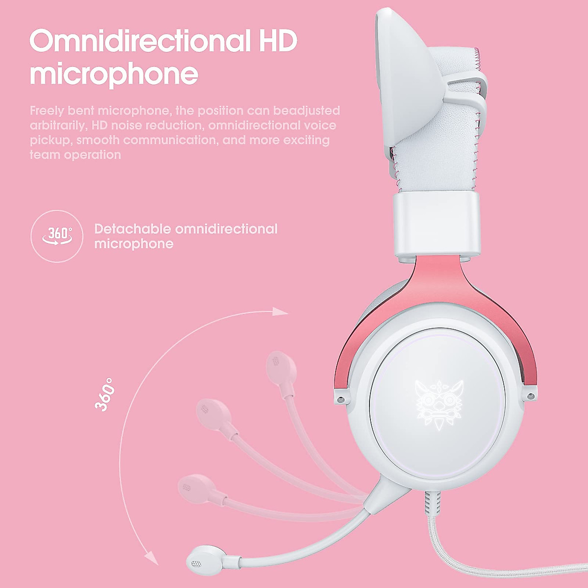 SOSISU Cat Ear Gaming Headset, Ergonomic Wired Headphone for PS4, PS5, Xbox One(Adapter Not Included), PC, Mobile Phone with LED Backlight, Removable Microphone, Surround Sound