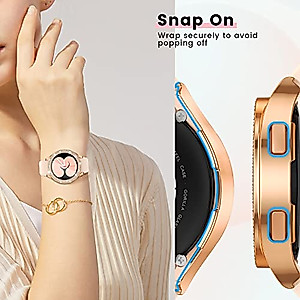 Tensea [2+2Pack] for Samsung Galaxy Watch 4 Screen Protector and Case 40mm, Bling Cover Tempered Glass Protective Film and Hard PC Bumper Diamond Crystal Frame for Women Girls (40mm, Clear-Rose Gold)