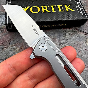VORTEK CNC Machined D2 Sheepsfoot Cleaver Blade EDC Ball Bearing Folding Pocket Knife
