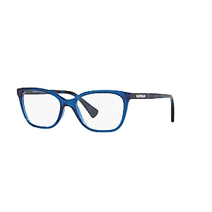 Ralph by Ralph Lauren Women's RA7110 Square Prescription Eyewear Frames, Shiny Transparent Blue/Demo Lens, 54 mm