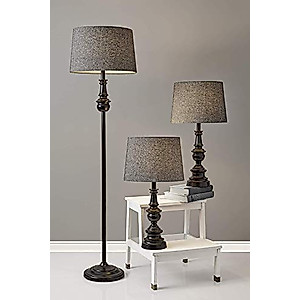 Adesso 1591-01 Classic Set Containing Matching Floor Two Table Lamps, 16" x 16" x 60", Black