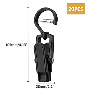 BokWin 20PCS Super Strong Plastic Swivel Hanging Hooks Home Travel Swivel Hanging Laundry Hooks Clip, Windproof Clip, 4.13inch, Black