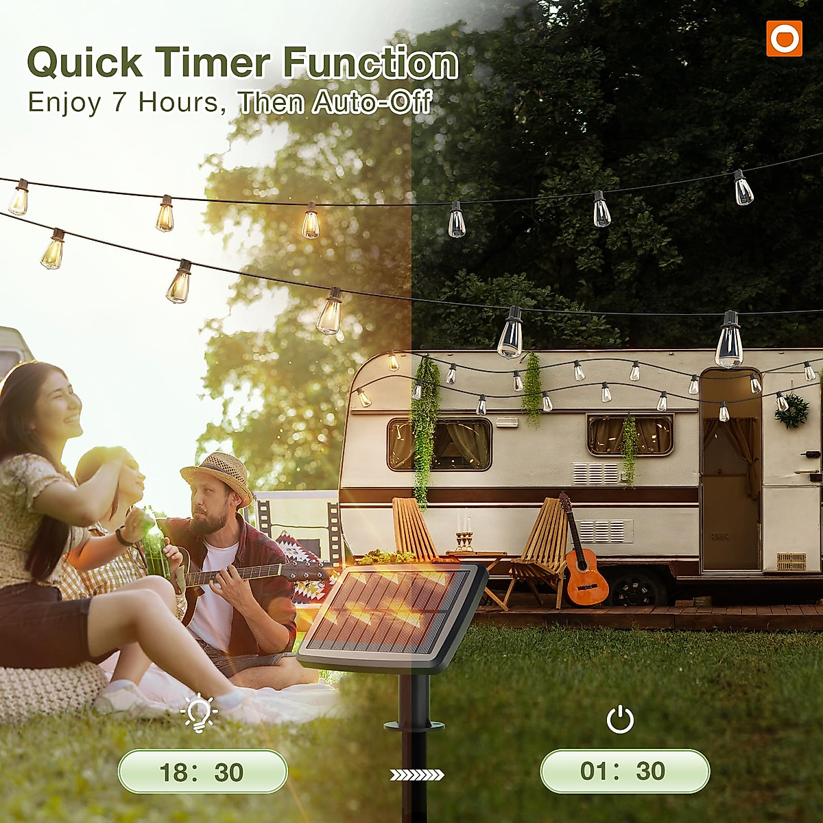 addlon 54(48+6) FT Solar String Lights Waterproof,Patio Lights Solar Powered with Remote & USB Port 15+1 LED Shatterproof Bulbs 3 Light Modes, Dimmable Solar Lights for Camping Backyard Garden