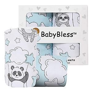 Organic Crib Sheets (2 Pack) - 100% Organic Jersey Cotton Fitted Crib Sheets for Standard Crib and Toddler Mattresses (Blue)