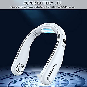 Portable Neck Fan,Hands Free Bladeless Neck Fan Semiconductor Chip Cooling Fan,5200mAh battery capacity,3 Speed Mode,LED Display for Travel,Outdoor,Home