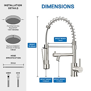 Kitchen Faucets,Craftespirit Kitchen Faucet with Pull Down Sprayer Kitchen Sink Faucet Brushed Nickel Kitchen Faucet with Sprayer