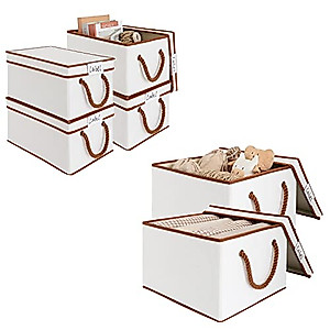 LoforHoney Home Bundle- Storage Bins with Lids, Beige, Large 4-Pack & XLarge 2-Pack