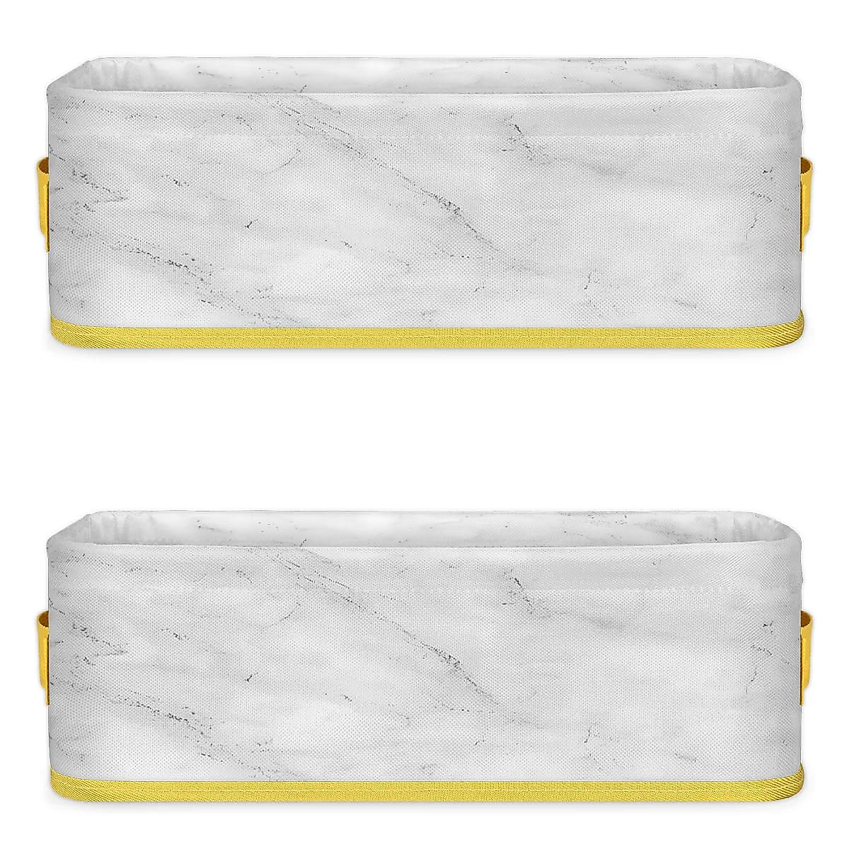 Tablerazzi White Marble Toilet Tank Topper Paper Basket with Handle, Abstract Marble Storage Basket for Organizing, Small Fabric Storage Bins for Bathroom Decor