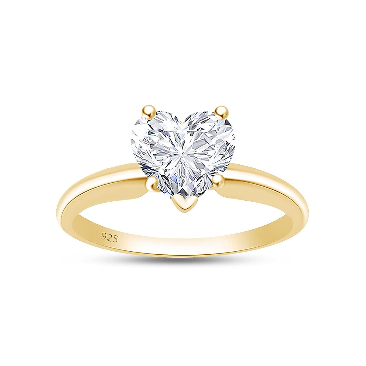 Jewel Zone US Heart Shaped White Cubic Zirconia Anniversary Solitaire Ring in 14k Yellow Gold Over Sterling Silver (4.00 cttw) Ring Size-5