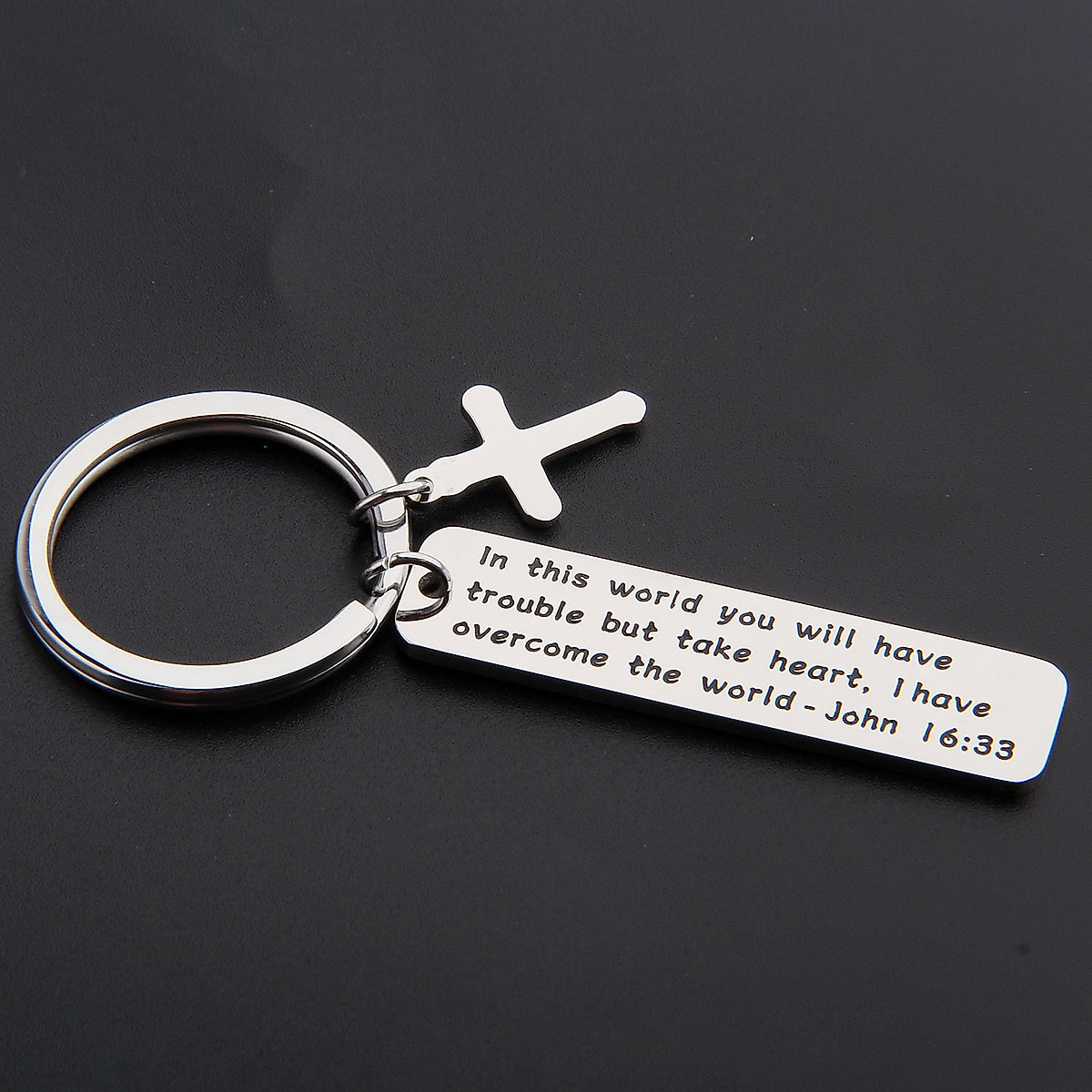 MAOFAED Religious Jewelry But Take Heart I Have Overcome the World Bible Verse Keychain Inspirational Biblical Quote Gift (KR-overcome the world)