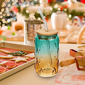 Hemoton Drinking Cup Glass Cups Water Cups Drinking Glasses with Bamboo Lids and - 12oz (350ml) Can Shaped Cups, Beer Glasses, Iced Coffee Glasses (Orange) Cold Drink Cups Flutes