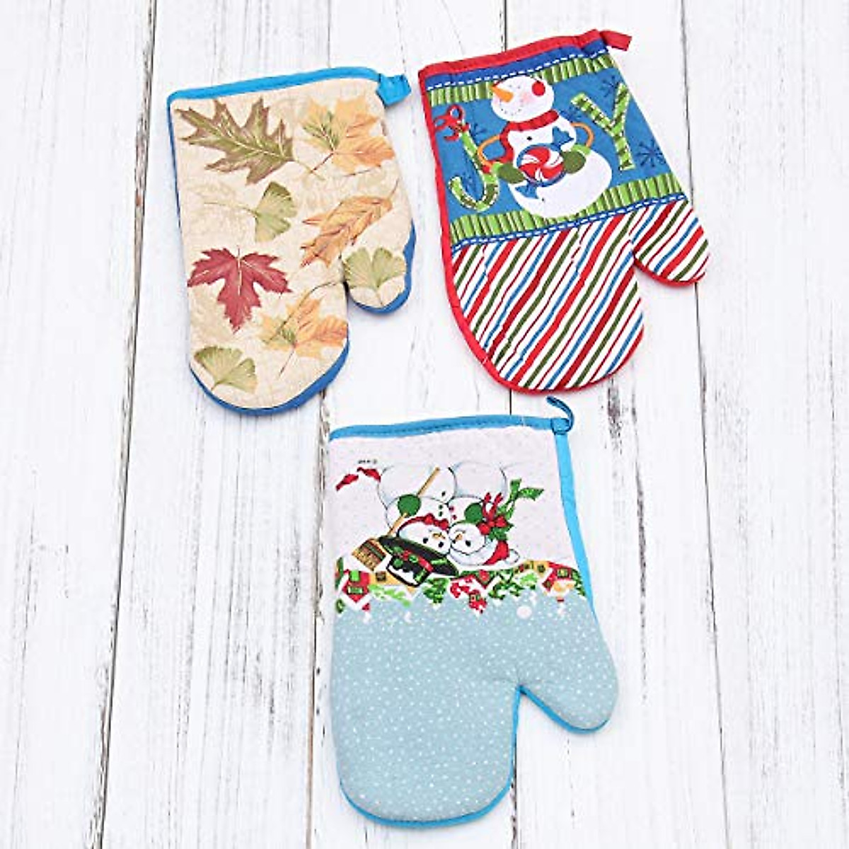 OUNONA Christmas Snowman Oven Mitts Heat Resistant Set of 3