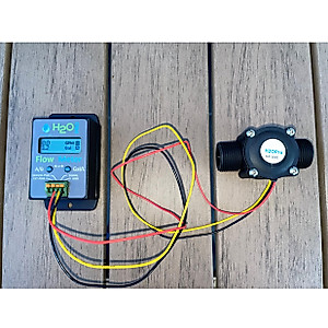 Flow Meter Including Flow Sensor, Digital Display, Flow and Accumulated Volume Measurements in Gallons or Liters, 2 AA Batteries or 1.8-5.5VDC External Power Supply, New! Longer Battery Life