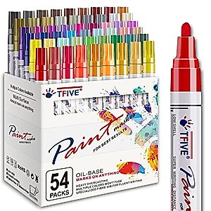 Paint Markers Pens - 54 Colors Medium Tip Paint Markers, Permanent, Waterproof & Quick Dry, Assorted Color Paint Pen for Metal, Wood, Fabric, Plastic, Rock Painting, Mugs, Canvas, Glass, Art Craft