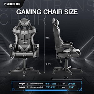 Soontrans Gaming Computer Chair,Game Chair,Ergonomic Gamer Chair,Racing Video Game Chair for Adults Teens with High-Back,Adjustable Headrest and Lumbar Support(Galaxy Grey)