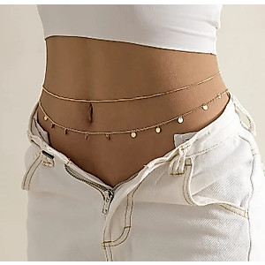 Waist Chain for Women Summer Layered Body Chains Sexy Bikini Belly Beads Beach Chains (gold 4)