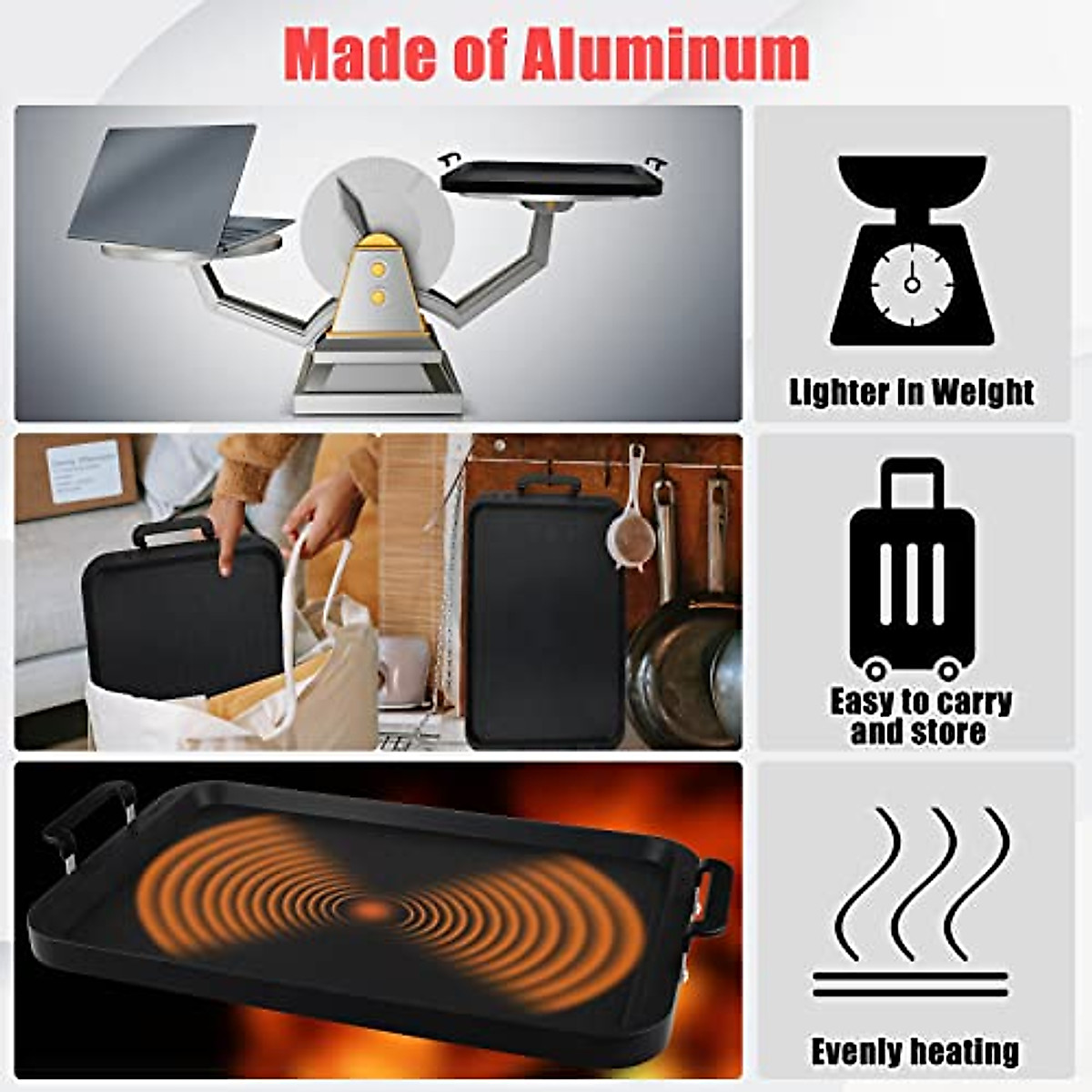 Stove Top Flat Griddle,2 Burner Griddle Grill Pan for Glass Stove Top Grill,Aluminum Pancake Griddle,Non-Stick Top Griddle for Gas Grill, Double Burner Griddle For Camping/Indoor