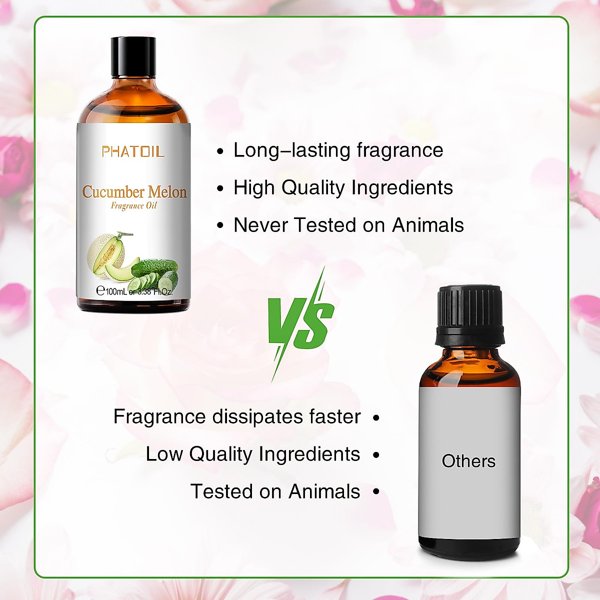 PHATOIL 3.38FL.OZ Cucumber Melon Fragrance Oils for Aromatherapy, Essential Oils for Diffusers for Home, Perfect for Diffuser, Yoga, Skin Care, DIY Candle and Soap Making - 100ml