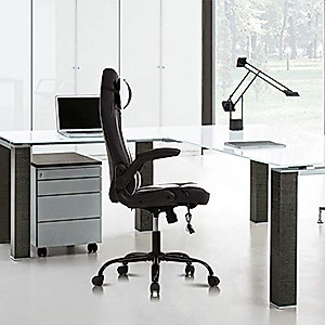 HCB Office Chair, Gaming Chair, Ergonomic Computer Desk Chair High Back Rolling Swivel Height Adjustable with Flip-Up Arms, Headrest and Lumbar Support, Massager, Leather （White）