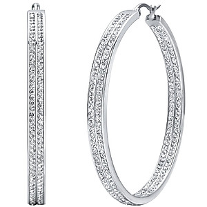 Jstyle Women's Stainless Steel Pierced Large Hoop Earrings with Rhinestone