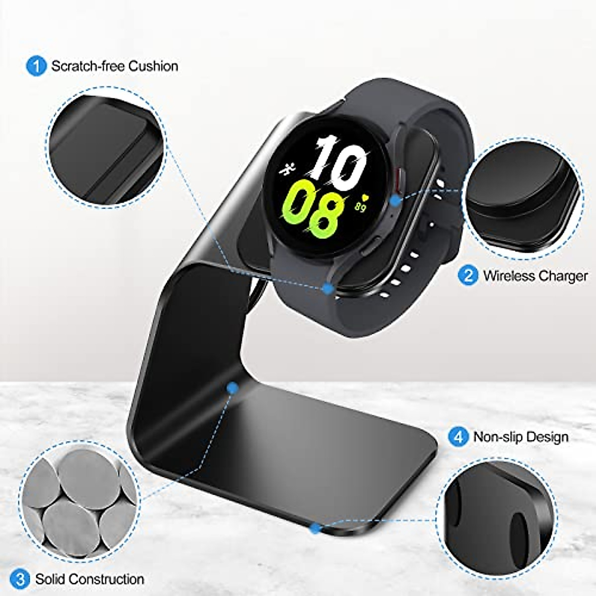 NANW Charger Dock Compatible with Samsung Galaxy Watch 5/5 Pro/Watch 4/Watch 4 Classic/Watch 3/Active 2 /Active, USB Replacement Charging Cable Dock Stand Accessories for Galaxy Watch 5/5 Pro,Black