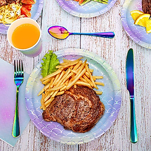 Tiblue Mermaid Party Supplies - 200PCS Disposable Paper Dinnerware Set with Litthe Mermaid Dinner Plates Dessert Plates Cups Napkins for Girl Birthday Baby Shower Ocean Theme Summer Graduation Party