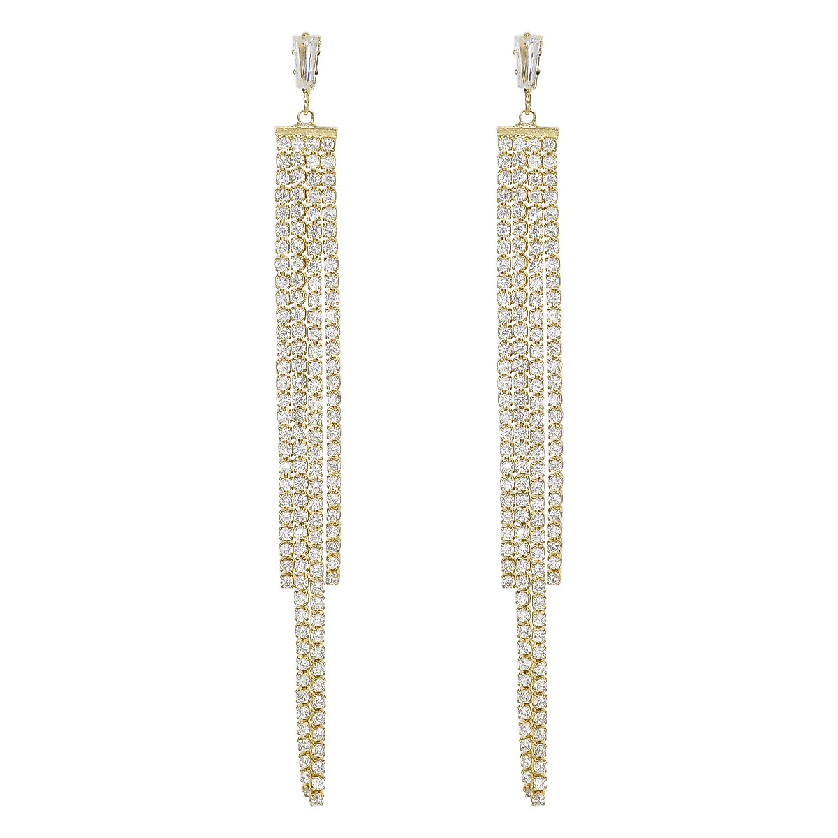 JeanBeau Simple Long Tassel Chain Earrings for Women, Minimalist Gold Brass Rhinestone Cubic Zirconia Strand Bridal Chandelier Fringe Waterfall Dangle Drop Earrings Jewelry Gifts