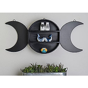 Ebros Light Duty Black Wicca Sacred Triple Moon Feminine Goddess Wall Hanging Floating Foldable Hinged MDF Wood Shelf with Tiers 14" Tall 36" Wide Occult Wiccan Home Office Room Accent