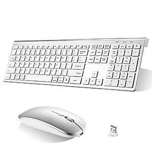 UrbanX Plug and Play Compact Rechargeable Wireless Bluetooth Full Size Keyboard and Mouse Combo for Microsoft Surface Duo 2 Supports Windows, macOS, iPadOS, Android, PC, Mac, Laptop, Tablet -White