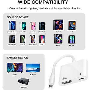 Apple MFi Certified Lightning to HDMI Digital AV Adapter 1080P HD Video HDMI Sync Screen Connector Cable with Charging Port Compatible with iPhone 12/11/ X/ 8/7/ iPad on HDTV/Projector/Monitor