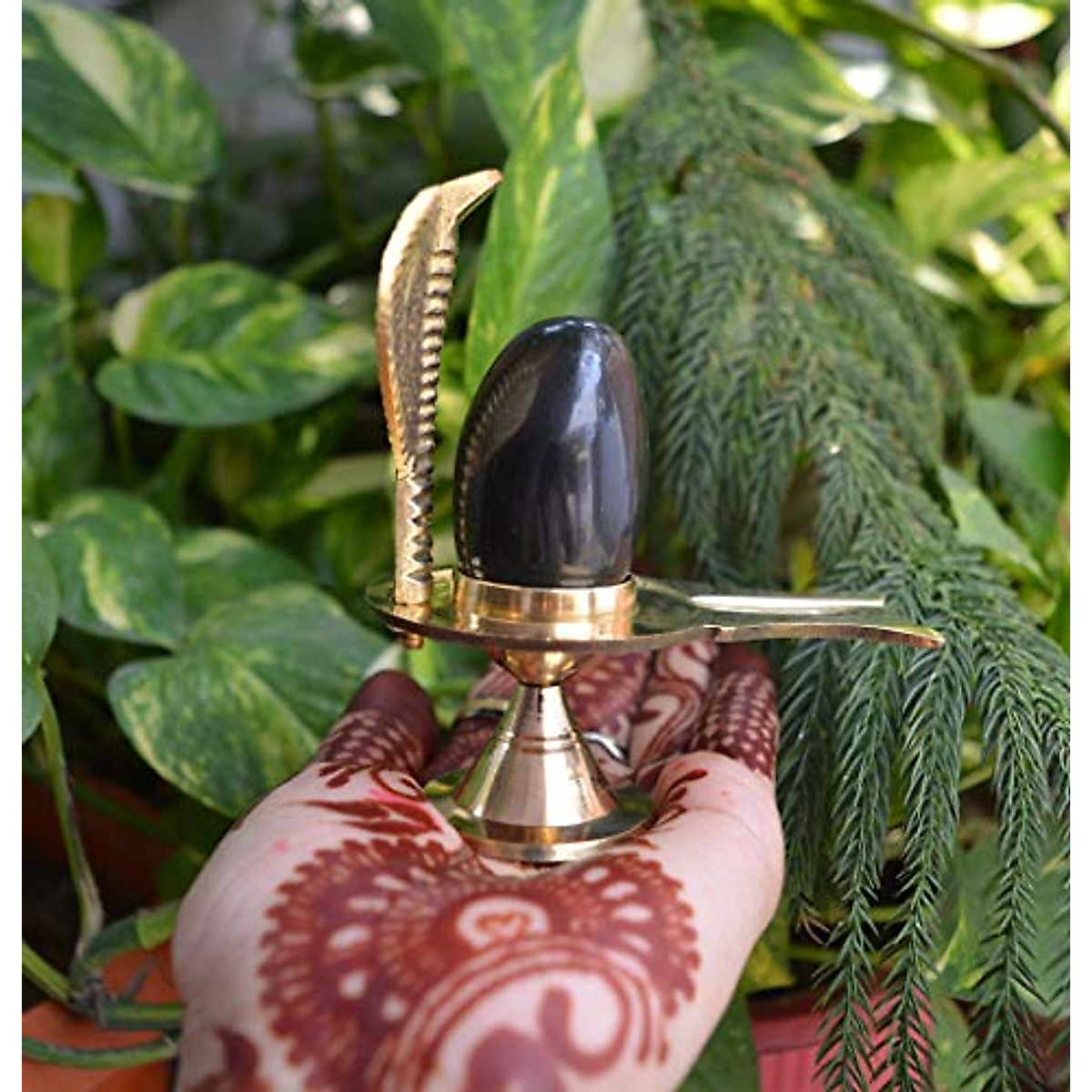 2.25" Shiva Ling with 3.5" Sheshnaag Jalaheri Brass (Narmadeshwar)~I-4898