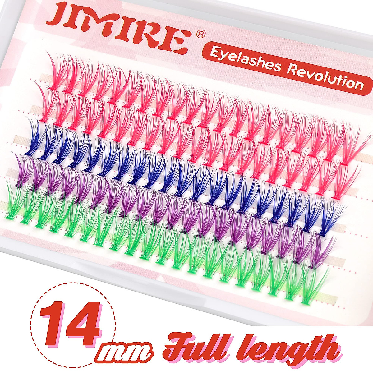 Colored Lash Clusters Individual Eyelashes 100Pcs DIY Eyelash Extensions 4 Colors Pink Lashes 14mm 3D Effect Individual Eyelashes Clusters Natural Look CC Curl Wispy Extension Reusable Pack by JIMIRE