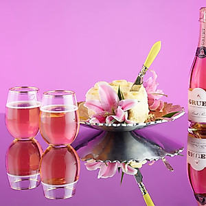 Burns Glass Stemless White Wine Glasses With Real Gold Trim, Crystal Wine Glass Set, 18 Oz. (Set of 6)