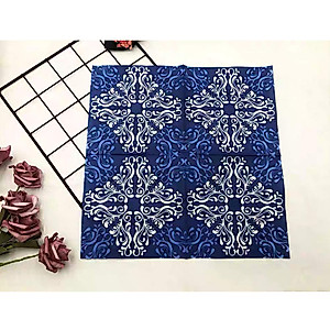 Meiosuns Cocktail Napkins Disposable Paper Tea Party Napkins with Floral Pattern, Elegant Parties Supplies, Ideal for Wedding Bridal Shower, Folded 6.5 x 6.5 Inches (Navy Blue and Flowers,40 Count)