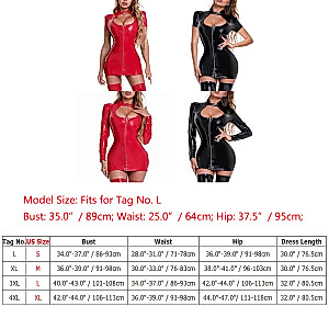 Womens Shiny Metallic Latex Tight Mini Dress Front Zipper Bodycon Dress PVC Wet Look Faux Leather Dresses Lingerie Babydoll Sleepwear Night Clubwear Dance Exotic Costume Black Dress - Short Sleeve XL