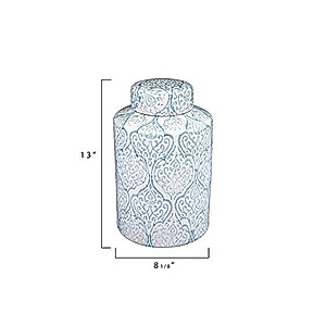 Creative Co-Op Decorative Ceramic Ginger Jar with Lid, Blue and White Large