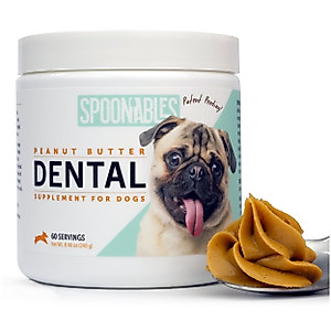 Spoonables Dog Peanut Butter - Dog Breath Freshener - Anti Plaque, Tartar, & Bad Breath - Dog Dental Treats for Better Oral Care and Gum Health - Dental (8.46oz)
