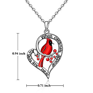 Cardinal Necklace Heart Red Bird Spiritual Memorial Engraved When Cardinal Appear Angels are Near Dainty Inspirational 925 Sterling Silver Animal Necklaces for Loss of Loved Heart