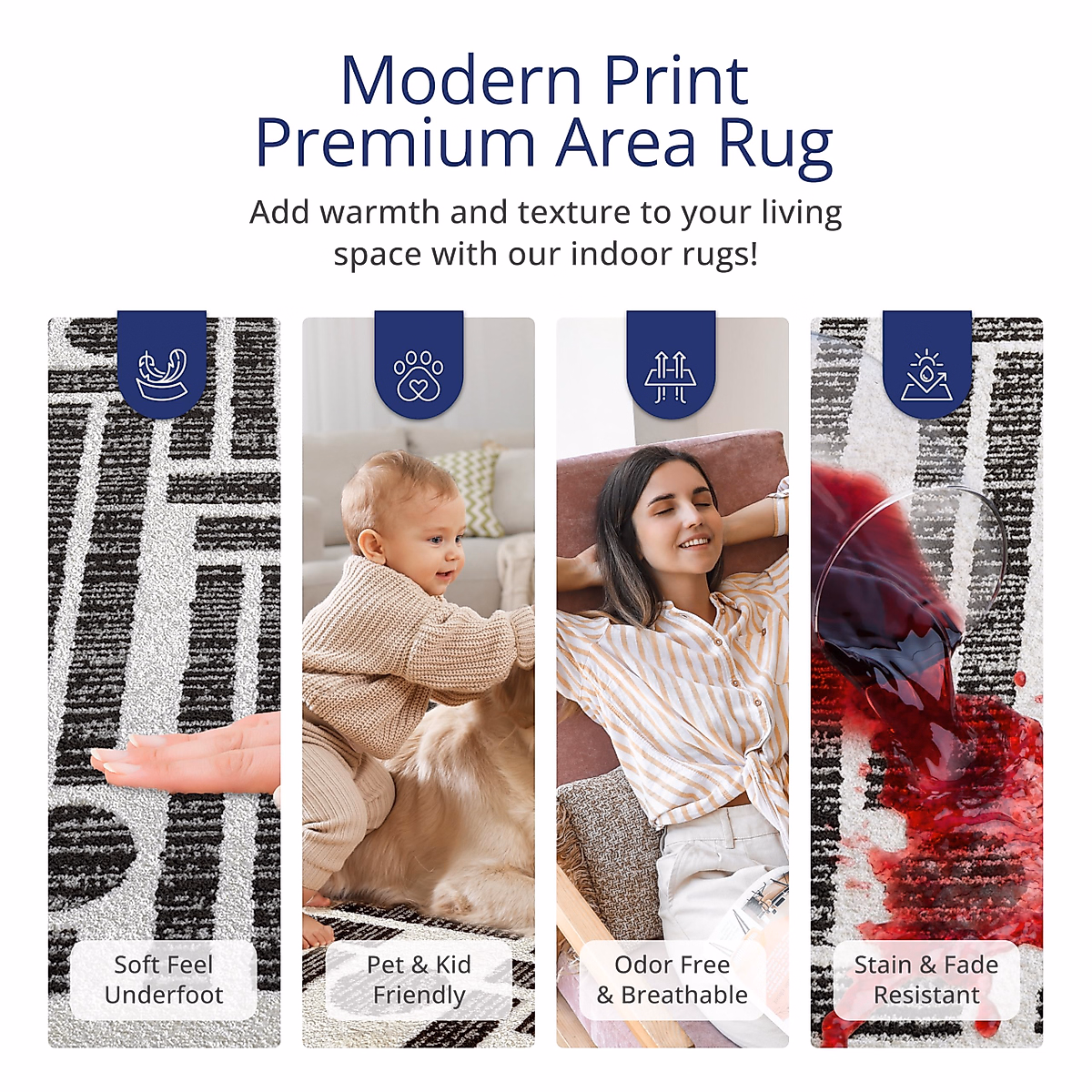 Abani Nomad Cream & Grey Area Rug 2' x 3' for Living Room, Bedroom - Geometric Pattern - Durable & Easy to Clean