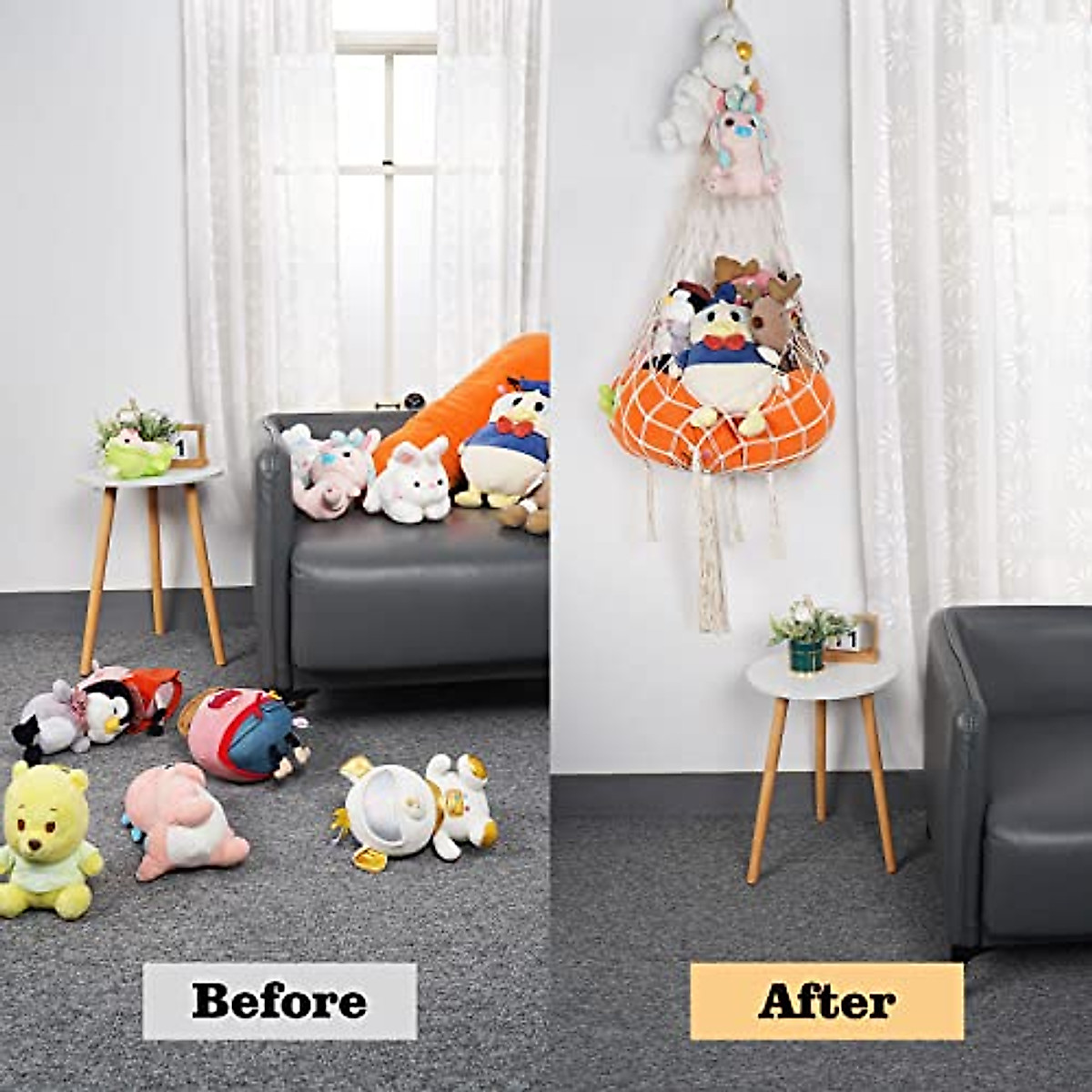 Hircviy Stuffed Animal Net or Hammock Handmade Large Macrame Toy Display Hammock Organizer for Corners, Walls and Ceiling Hanging Plushie Net Toys Holder for Kids Room Boho Storage