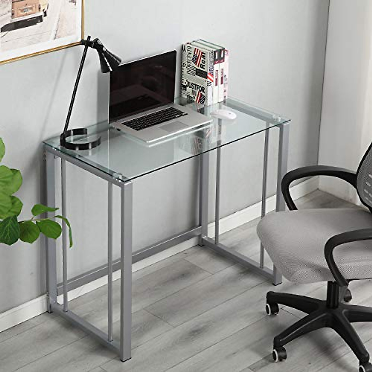 SogesHome 35 inch Glass Computer Desk Office Desk Gaming Desk Office Desk Writing Table Small Desk Workstation for Home Office