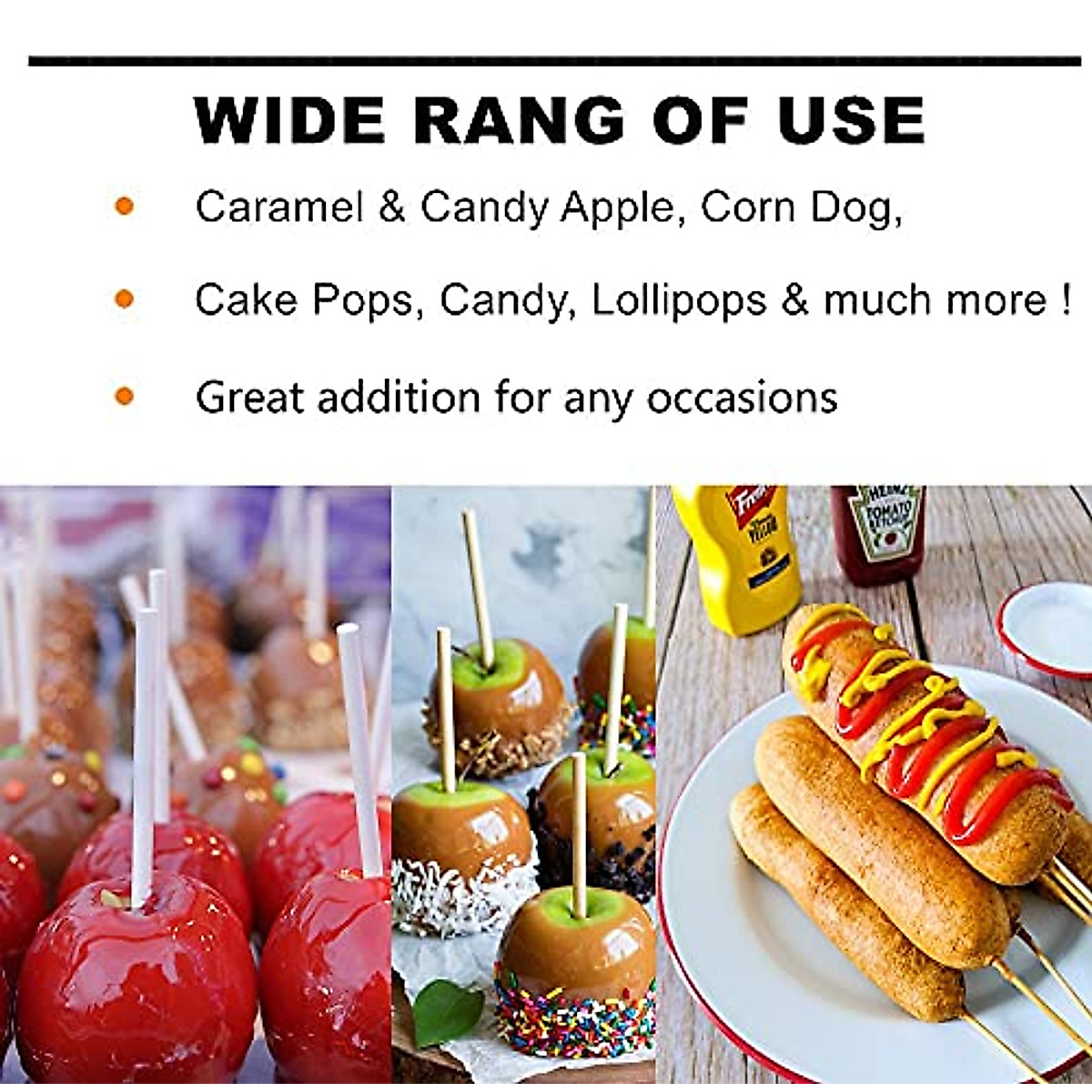 Gere Thick Candy Apple Sticks,120 Pack, 7 Inch 5mm,Caramel Apple Sticks, Bamboo Skewers for Corn Dog, Corn Cob, Kabob, Lollipop, Grill, Semi Point Food Caramel 120 pcs