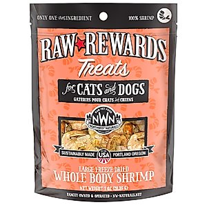 Northwest Naturals Raw Rewards Freeze-Dried Shrimp Treats for Dogs and Cats - Bite-Sized Pieces - Healthy, 1 Ingredient, Human Grade Pet Food, All Natural - 1 Oz