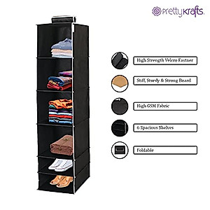 PrettyKrafts Hanging Organizer 6 Shelves Wardrobe Organiser - Black
