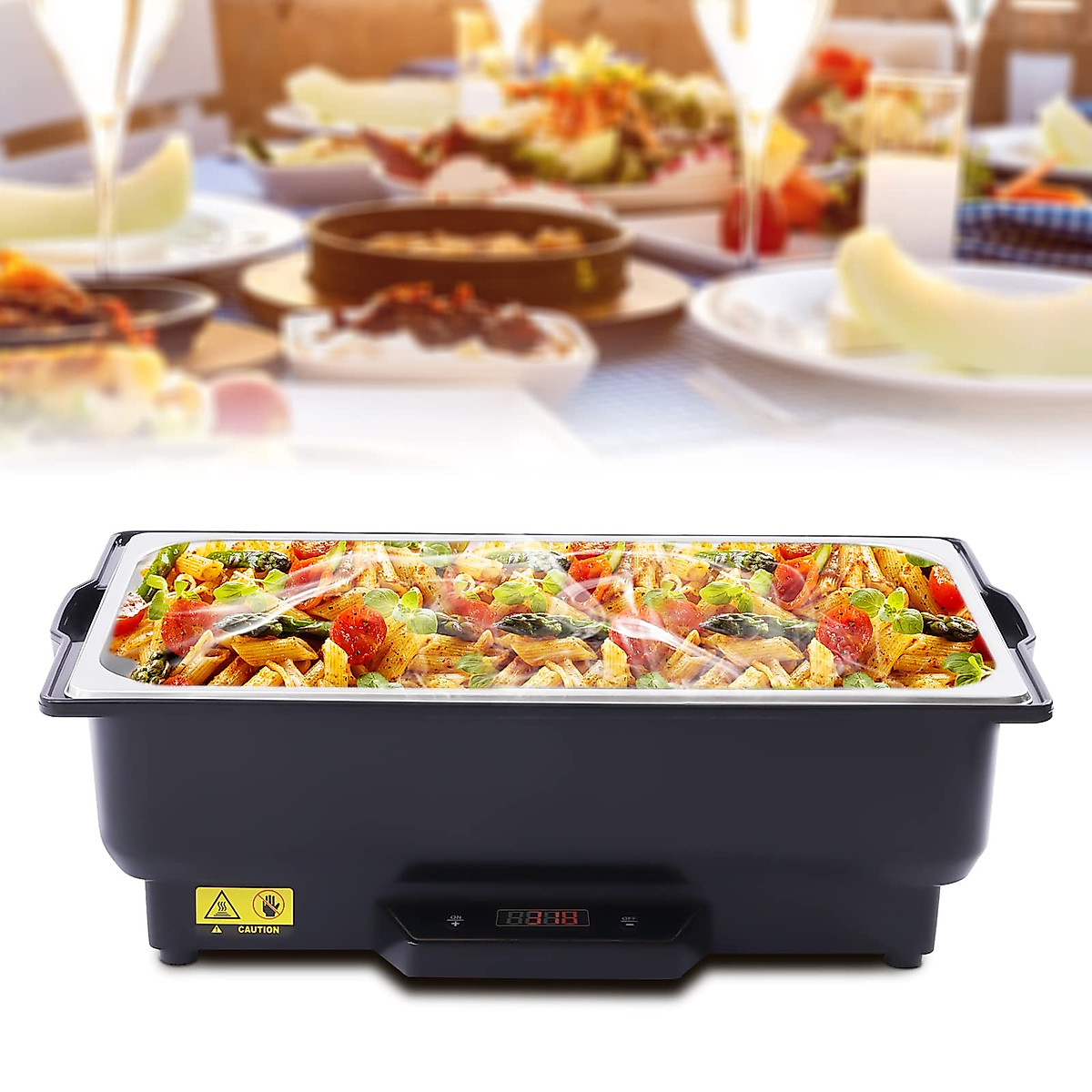 9 Qt Electric Chafing Dish, Chafing Dish with Tray & Lid, Chafing Dish Buffet Set, Food Warmer Buffet Server for Restaurant, Buffet, Hotel, Temp Adjustable 149-185℉